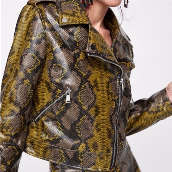 Zara | Jackets & Coats | Zara Faux Leather Python Biker Jacket | Poshmark